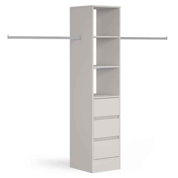 Shelf and Drawer Tower With 2 Hangers, Cashmere 450mm