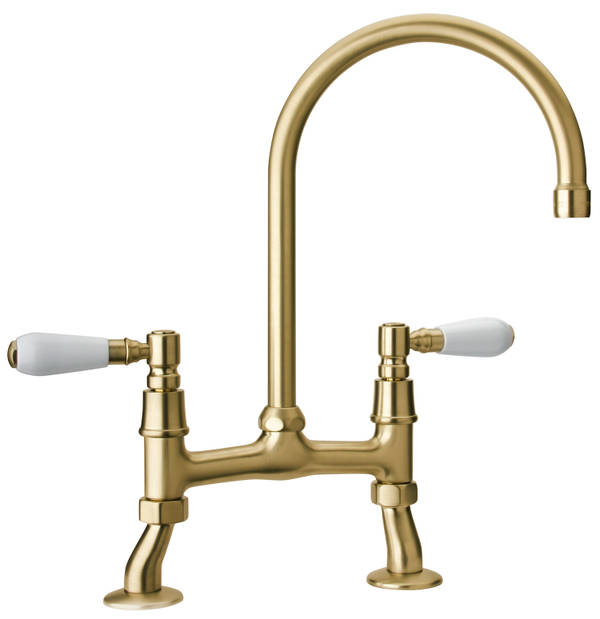 Swan Bridge Mixer Tap Brass + White