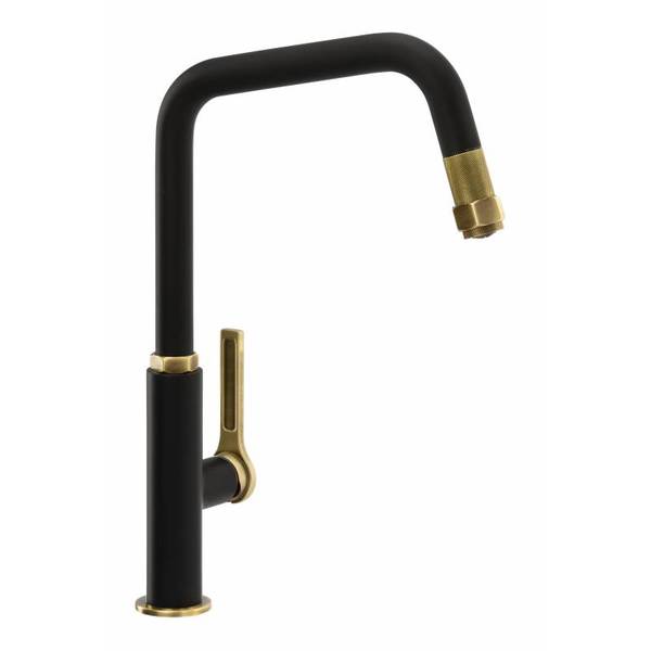 Hex Single Lever Tap Black and Brass Pull Out Tap